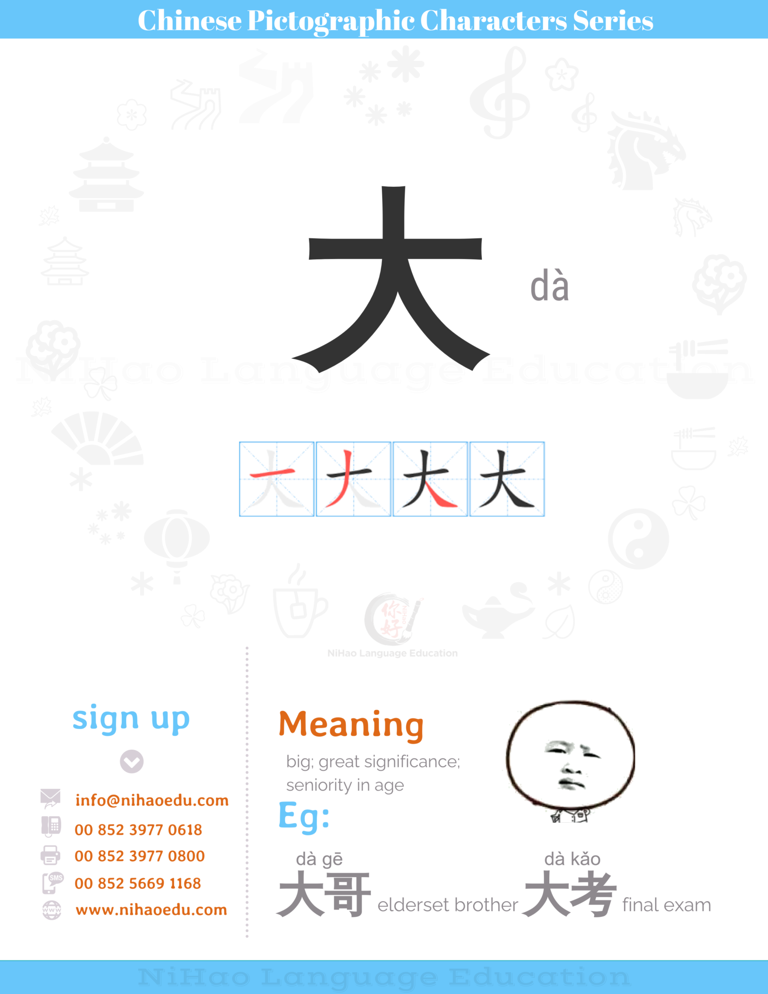 Chinese Pictographic Character大 | NIHAO LANGUAGE EDUCATION